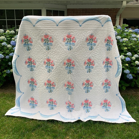 Arch Quilts | Bedding | Queen Size Vintage Applique Floral Quilt 94 X ...